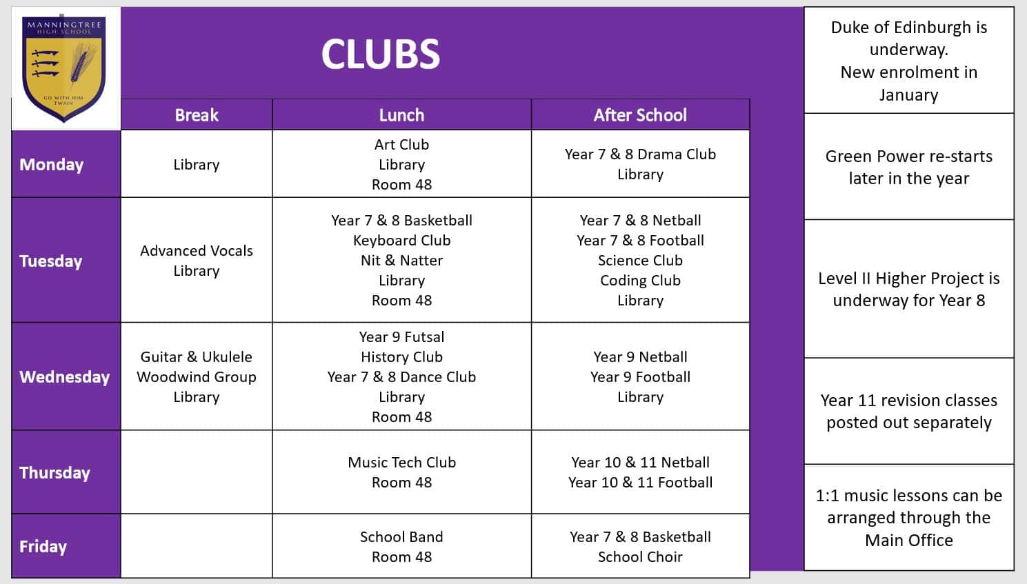 Clubs - Manningtree High School