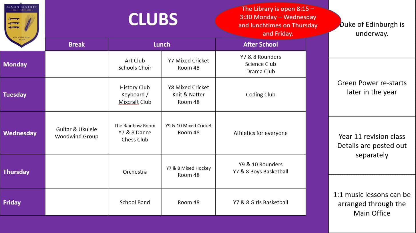 Clubs - Manningtree High School