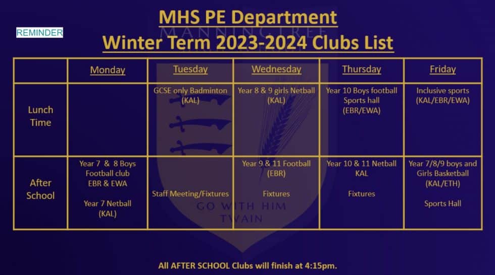Clubs - Manningtree High School