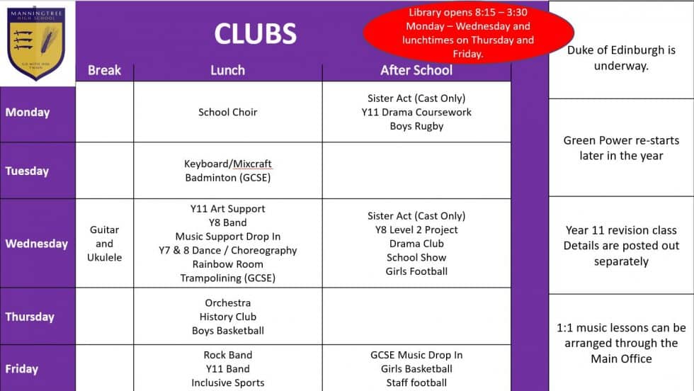 Clubs - Manningtree High School